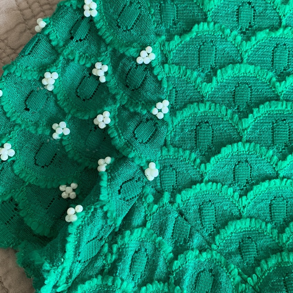 Kelly Green Vintage Scalloped-Texture Cocktail Dress.… - Gem